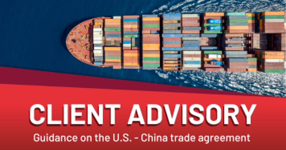 Client Advisory: SEKO’s Guidance on the U.S.-China trade agreement